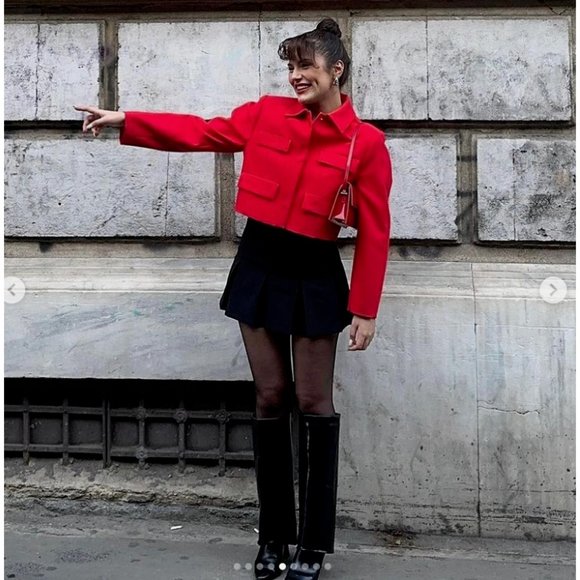 Zara | Jackets & Coats | Zara Women Red Short Cropped Flap Jacket ...